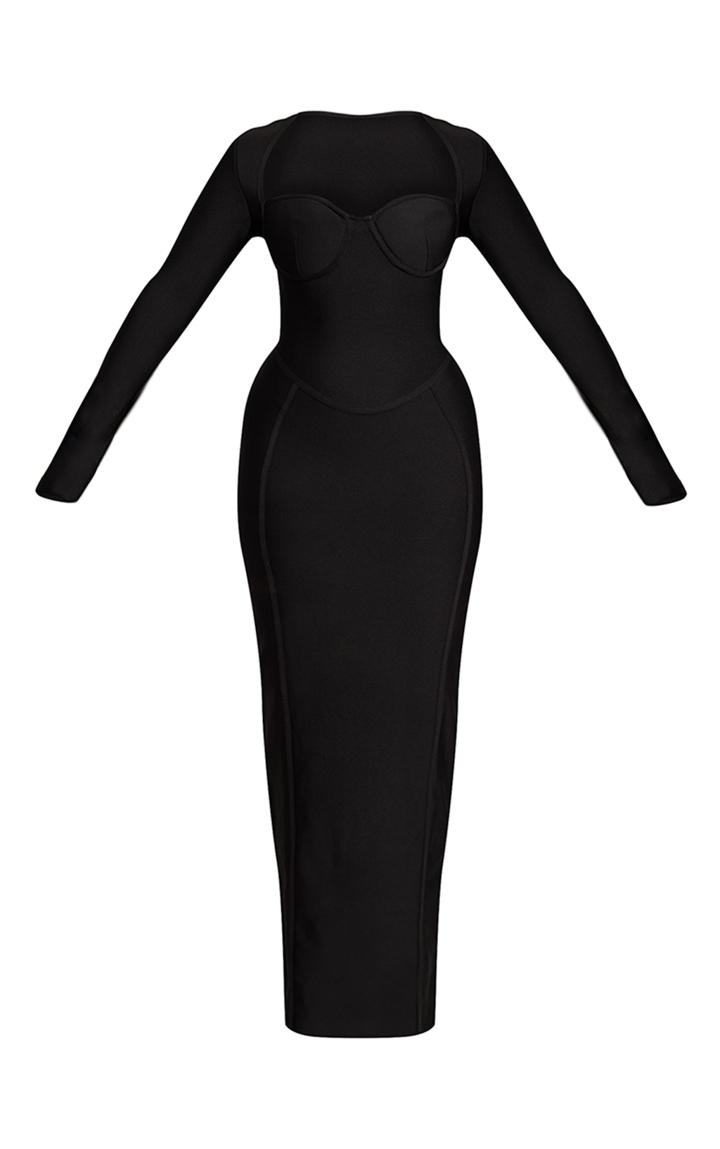 Shape Black Bandage Long Sleeve Corset Maxi Dress | Shape | PLT
