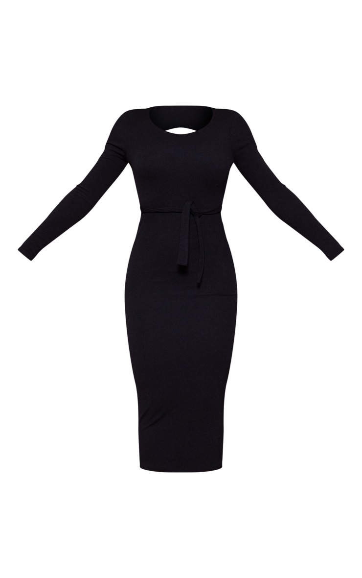 Black Rib Open Back Tie Waist Midaxi Dress | PrettyLittleThing AUS