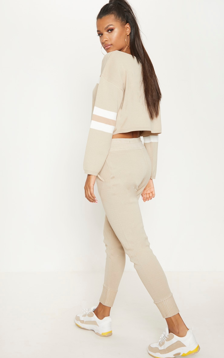 Stone Striped Knitted Lounge Set | Knitwear | PrettyLittleThing USA