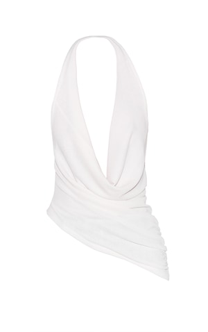 White Burnout Mesh Cowl Neck Detail Long Top | Tops | PLT