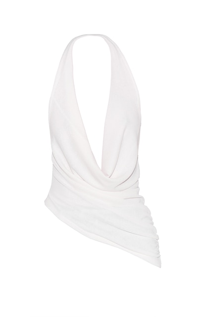 White Burnout Mesh Cowl Neck Detail Long Top | Tops | PLT USA