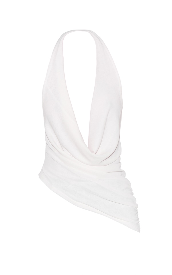 White Burnout Mesh Cowl Neck Detail Long Top | Tops | PLT USA