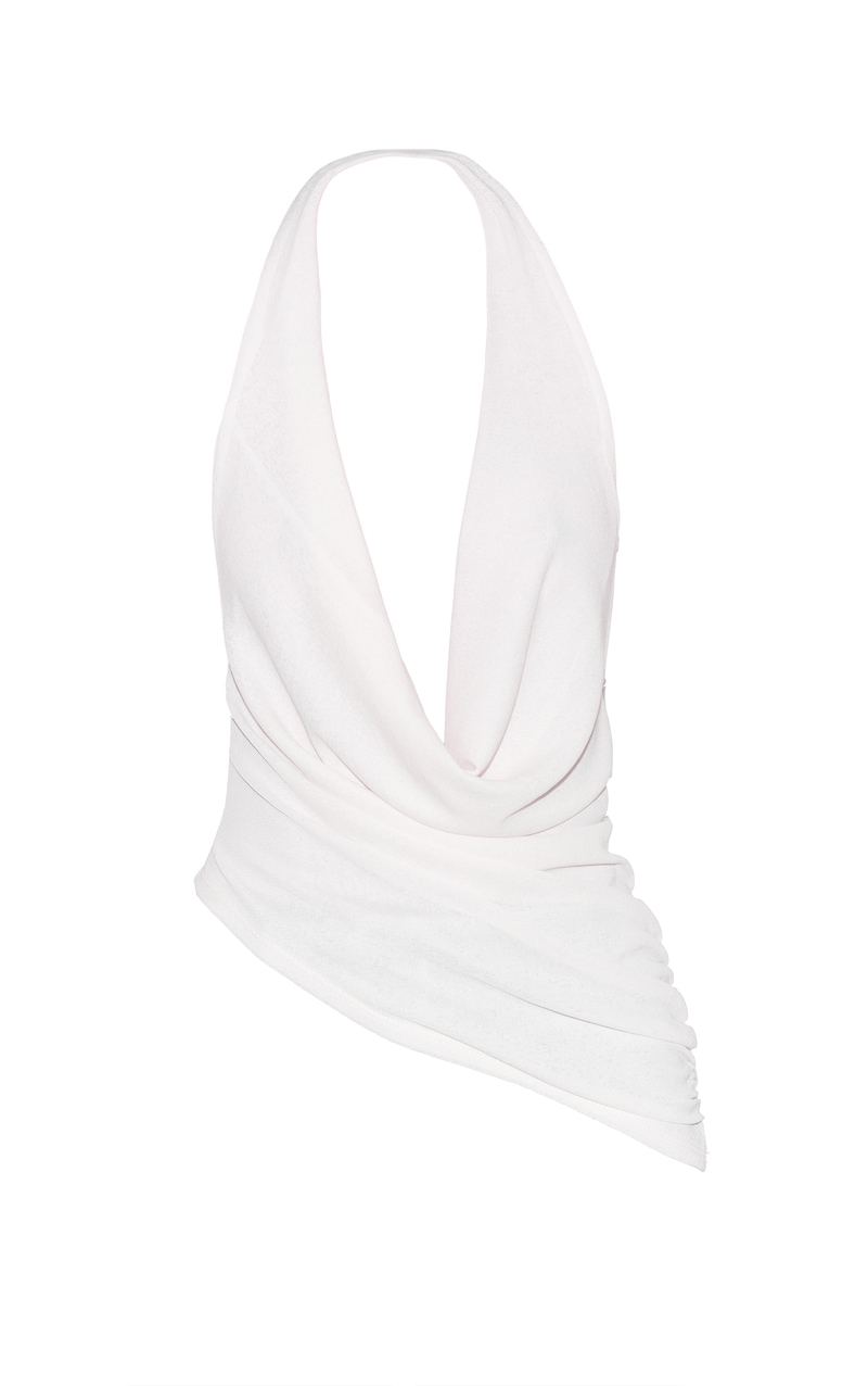 White Burnout Mesh Cowl Neck Detail Long Top | Tops | PLT USA