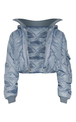 Petite Grey Quilted Rib Insert Crop Puffer Jacket | Petite | PLT