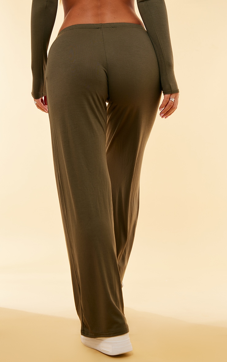 Khaki Jersey Low Rise Wide Leg Trousers | PrettyLittleThing
