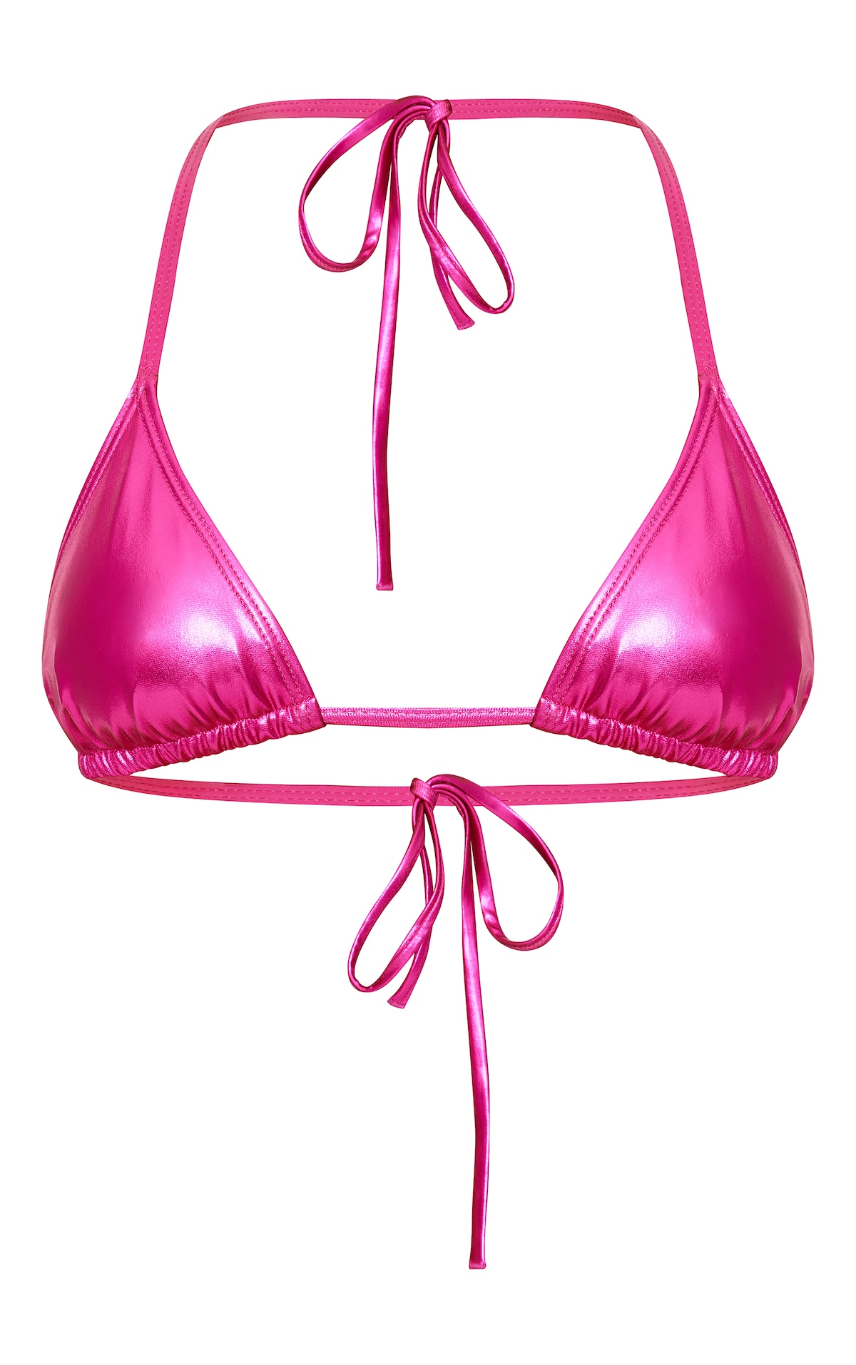 Hot Pink Metallic Padded Triangle Bikini Top | Swimwear | PLT