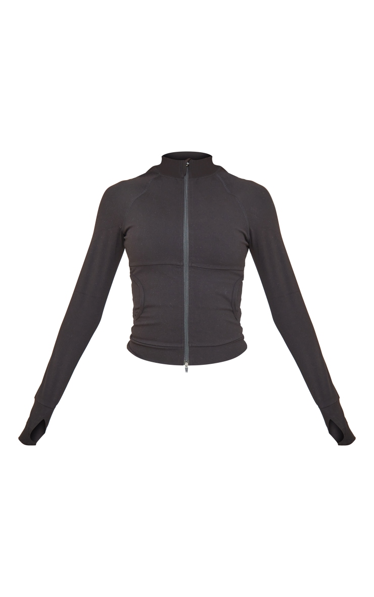 Black Sculpt Pocket Front Double Zip Up Jacket | Activewear ...
