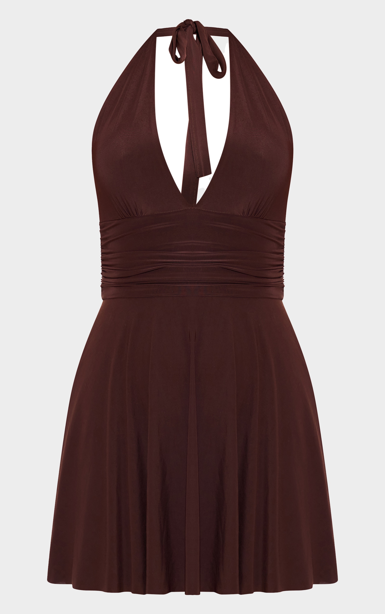 Chocolate Double Layer Halter Neck Back Shift Dress | Dresses ...