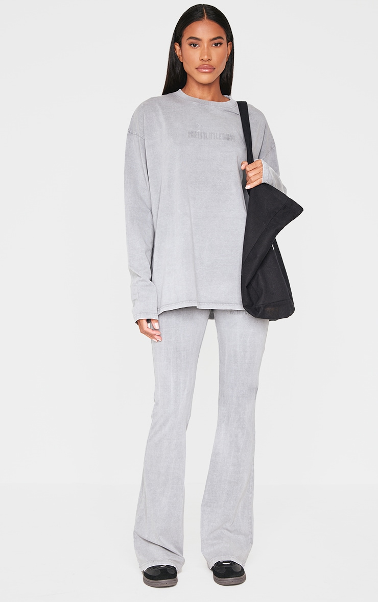 PLT Light Grey Embossed Logo Skinny Flare Pants | Co-ords | PLT USA