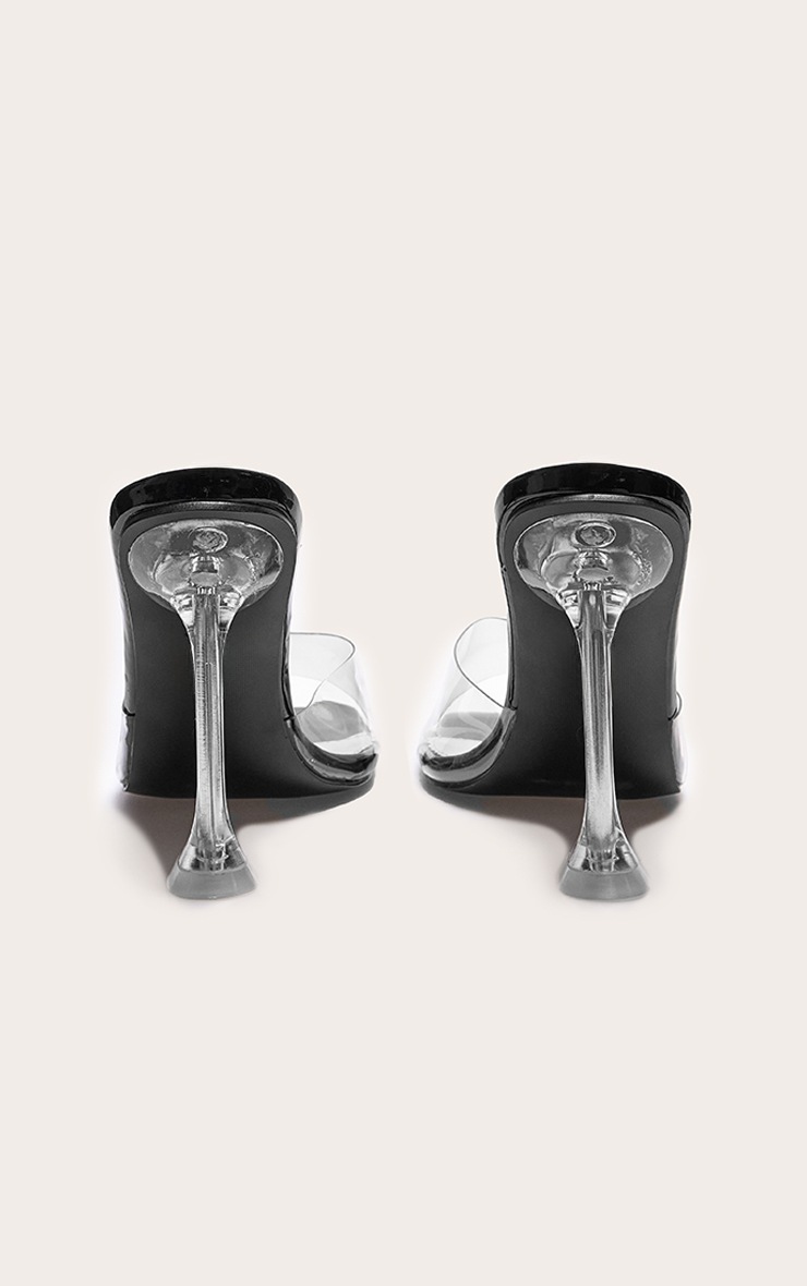 Black Pu Square Toe Clear Perspex Heeled Mules | Footwear | PLT
