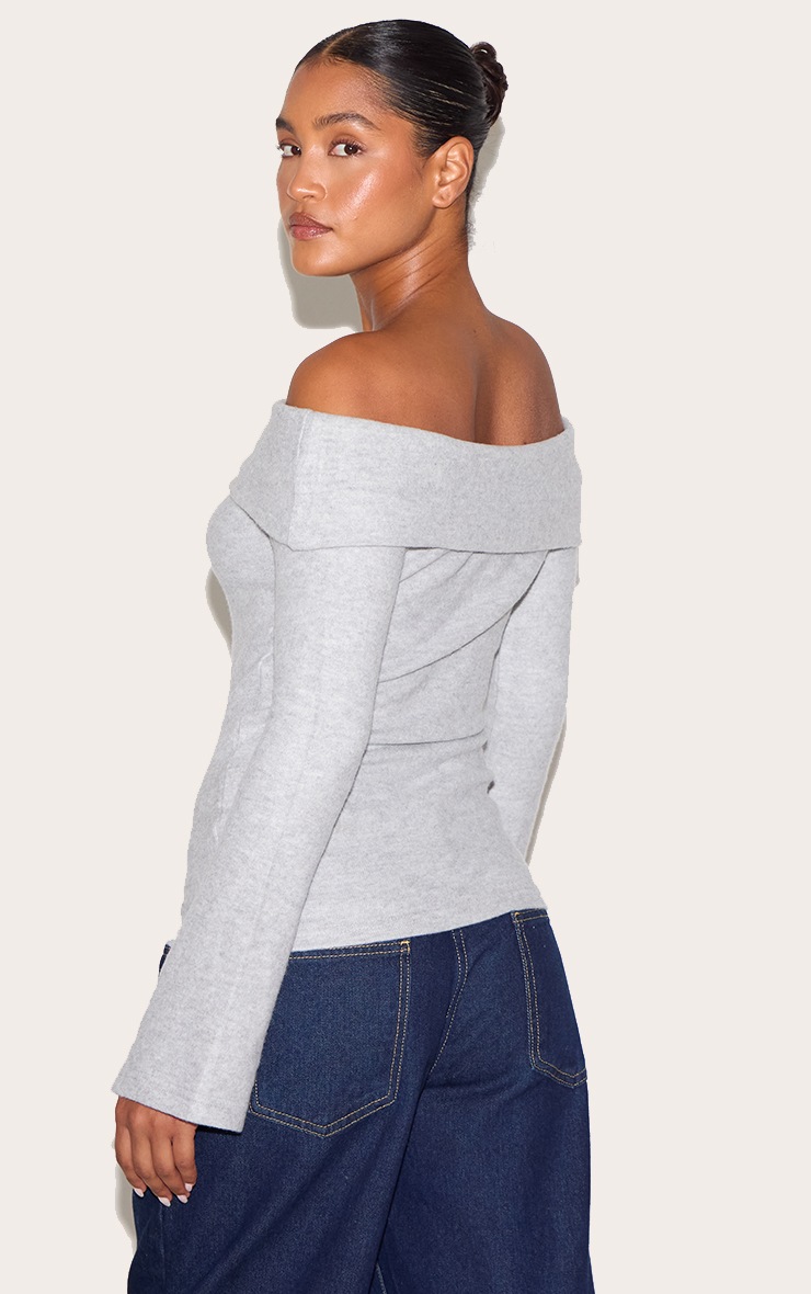 Grey Soft Touch Foldover Bardot Top | Tops | PLT