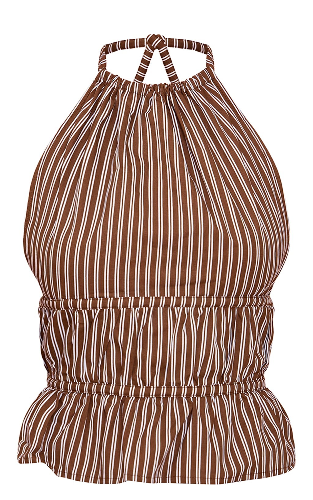 Brown Stripe Woven Backless Halterneck Long Top | Co-ords | PLT