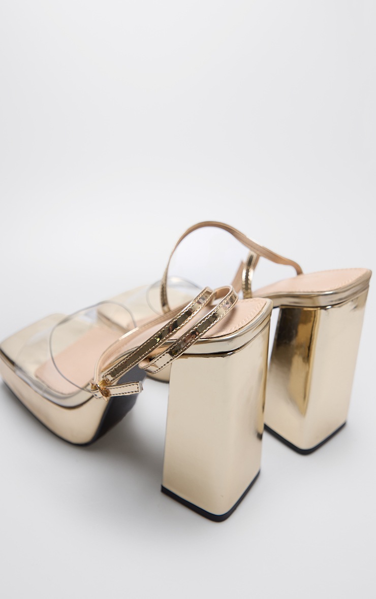 Gold PU Perspex Strap Platform Heeled Sandal | Footwear ...