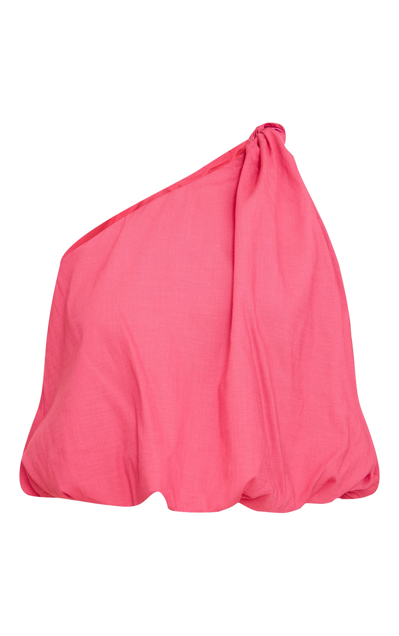 Pink Stretch Woven Knot One Shoulder Puffball Top | Tops | PLT
