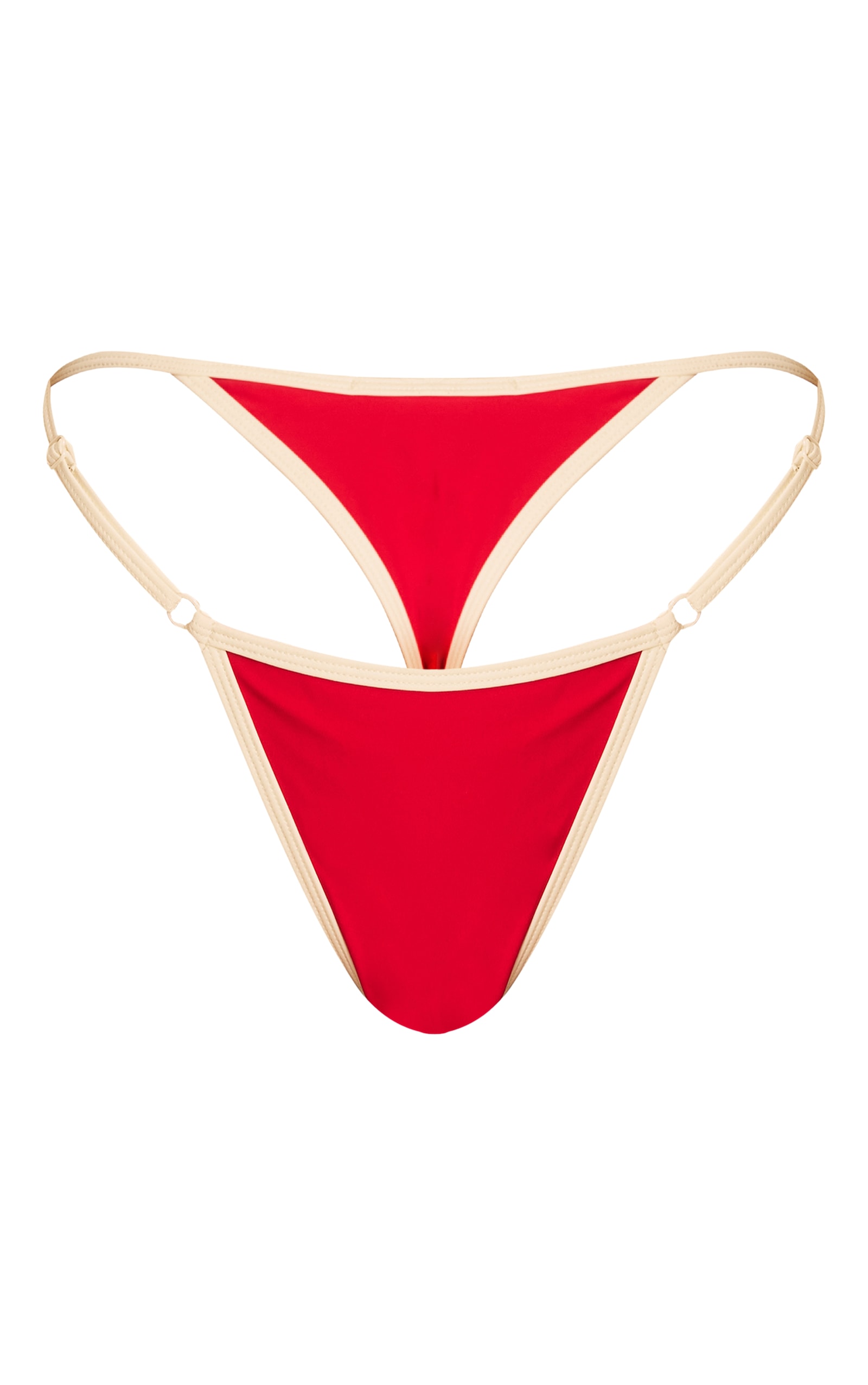 Red Contrast Binding String Tanga Bikini Bottoms | Swimwear | PrettyLittleThing