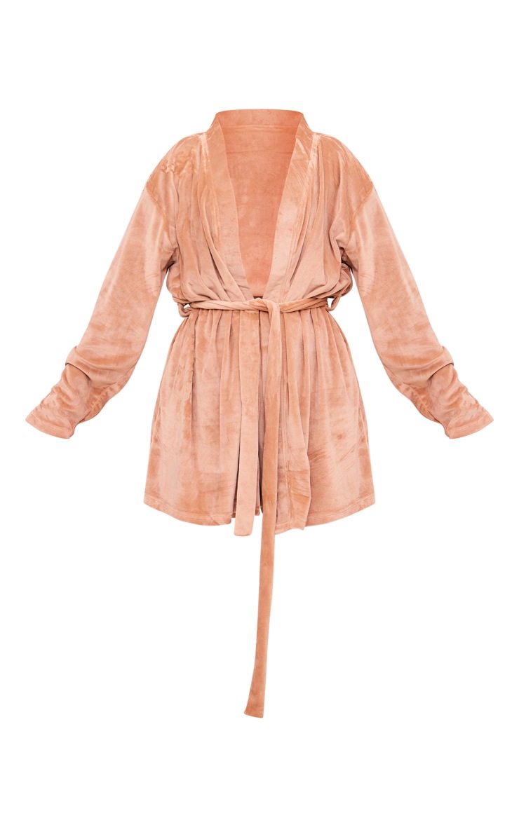 Brown Velour Tie Waist Robe | Lingerie & Nightwear | PrettyLittleThing USA