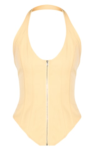 Butter Yellow Boned Dip Hem Corset | Tops | PrettyLittleThing USA