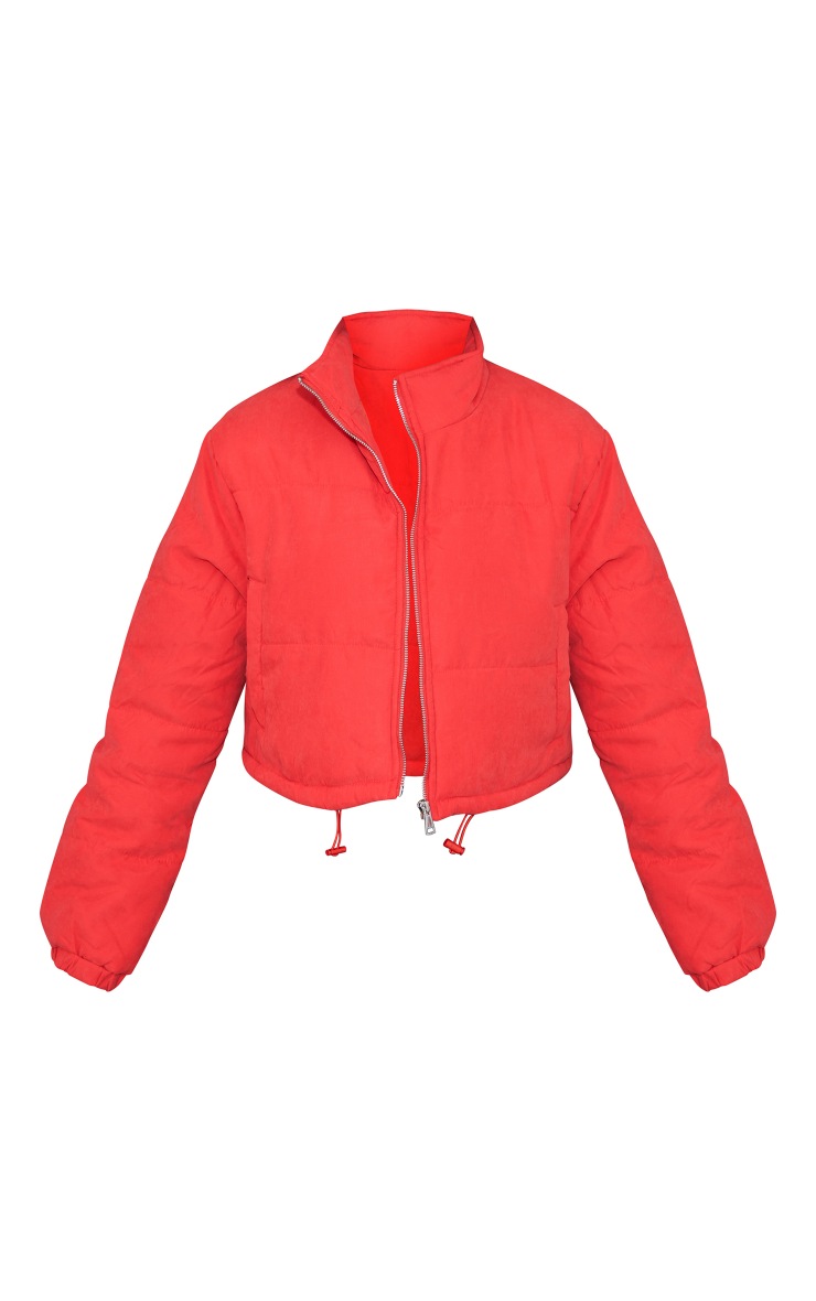 Red Super Cropped Peach Skin Puffer | Outerwear | PrettyLittleThing USA