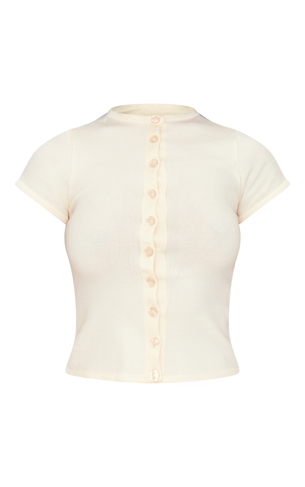 Cream Soft Knit Button Up Basic Top | Knitwear | PLT