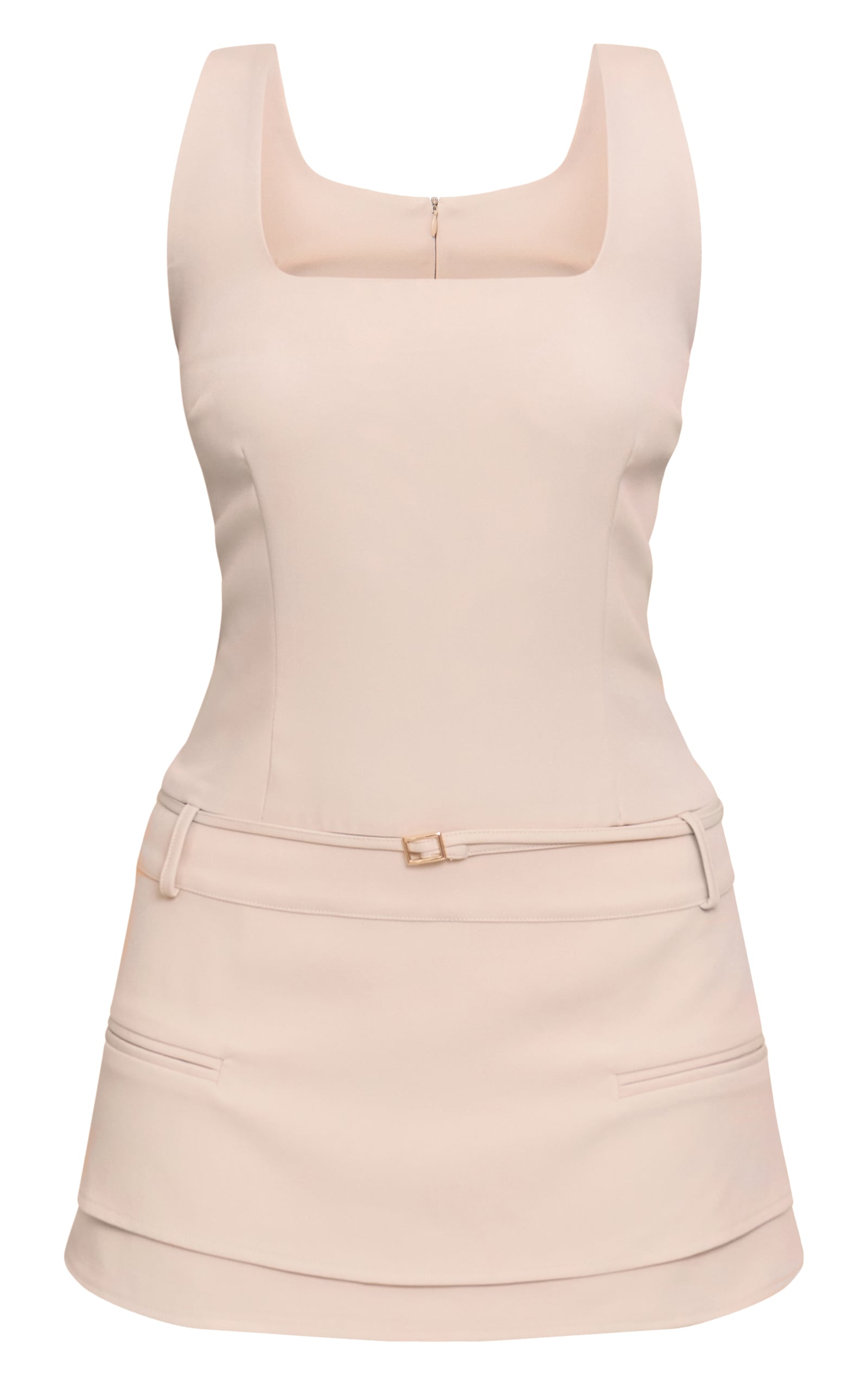 Beige Woven Belt Detail Skort Playsuit | Dresses | PLT