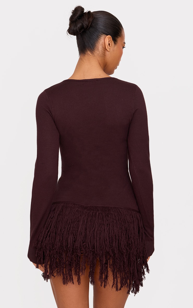 Cappuccino Fine Fringe Hem Micro Mini Dress | Knitwear ...