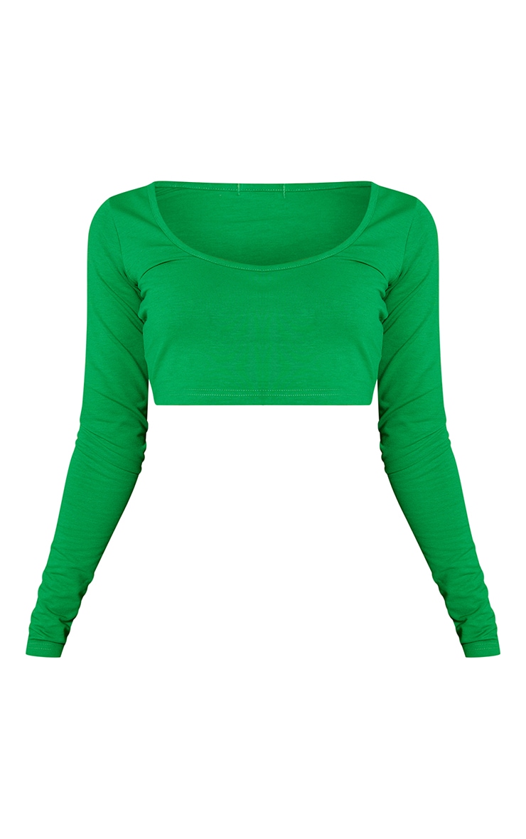 Plt Bright Green Badge Cotton Long Sleeve Crop Top | PrettyLittleThing USA