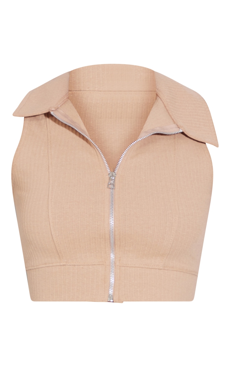 Stone Rib Collar Zip Crop Top | Tops | PrettyLittleThing USA