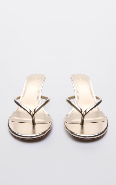 Gold PU Toe Thong Round Toe Mid Heeled Mules | Footwear | PLT