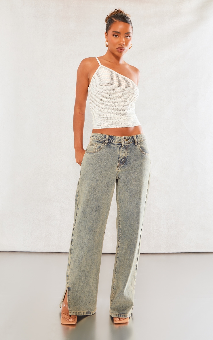 Cream Ruffle Textured One Shoulder Crop Top | Tops | PrettyLittleThing USA