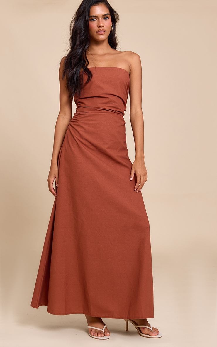 Rust Bandeau Ruched Waist Detail Maxi Dress | Dresses | PLT