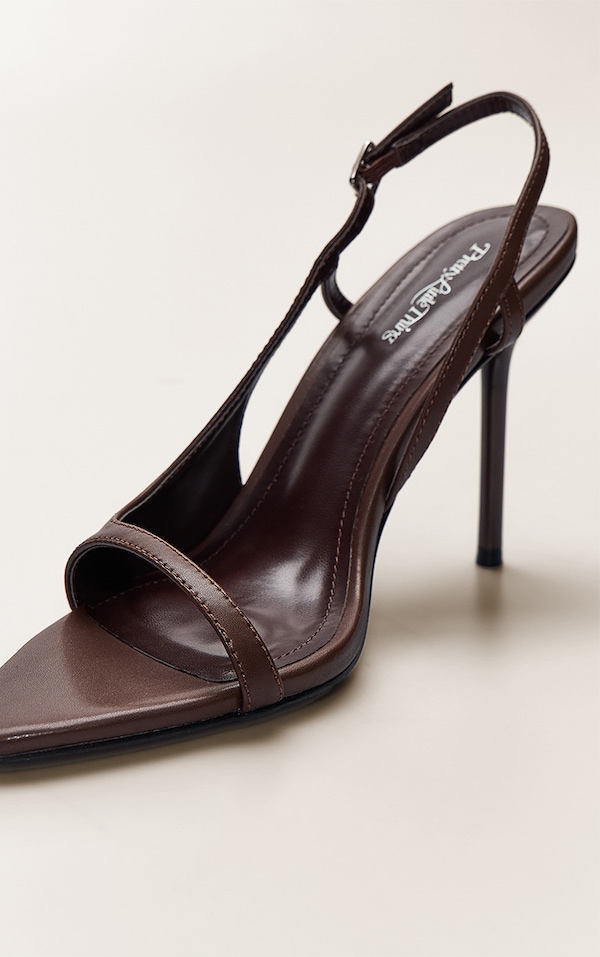 Chocolate Pu Pointed Toe Heeled Slingback Sandal | Footwear | PLT
