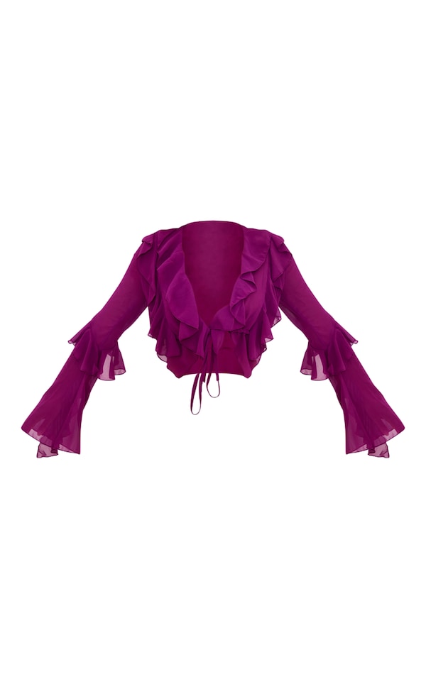Purple Extreme Frill Tie Front Flare Sleeve Blouse | Tops ...