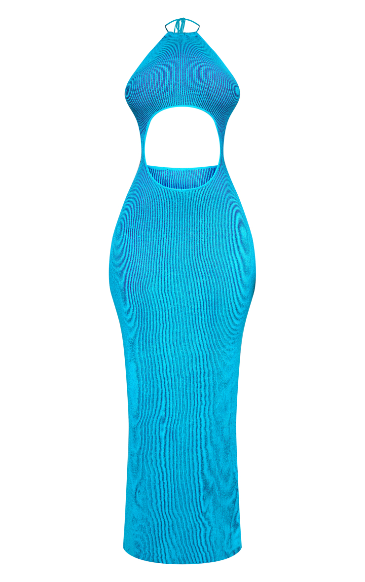 Turquoise Two Tone Knit Extreme Cut Out Maxi Dress | PrettyLittleThing QA