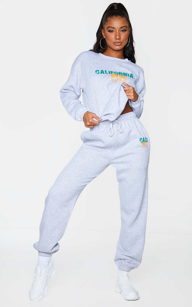 Grey Marl California 86 Graphic Sweatpants | PrettyLittleThing USA