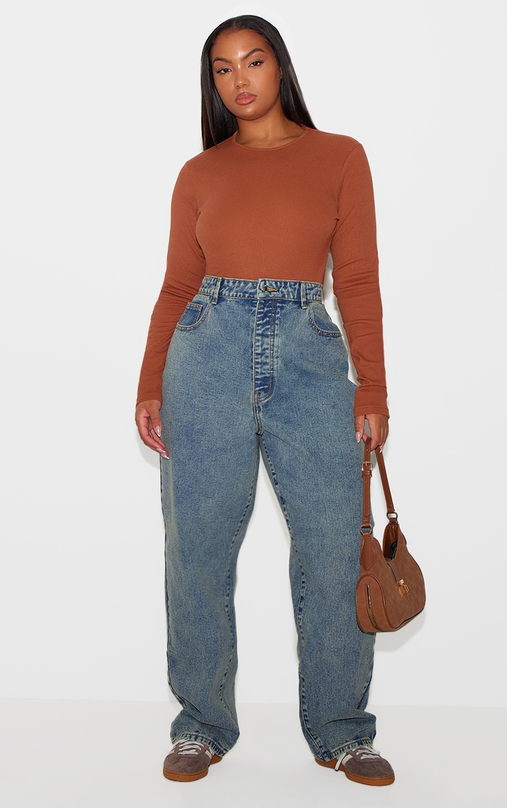 Plus Rust Basic Rib Long Sleeve Bodysuit | Plus Size | PrettyLittleThing