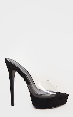 Black High Platform Clear Mule Sandals | Footwear | PLT