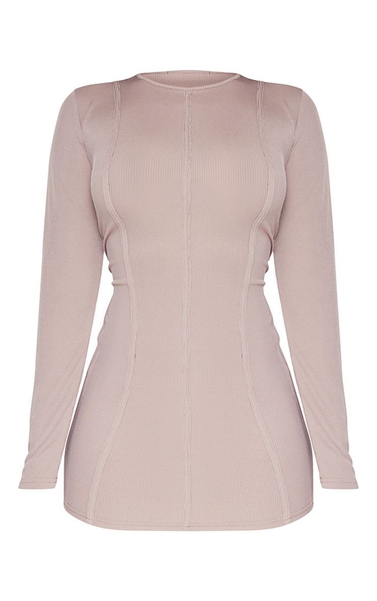 Mocha Rib Binding Detail Crew Neck Shift Dress | PrettyLittleThing AUS