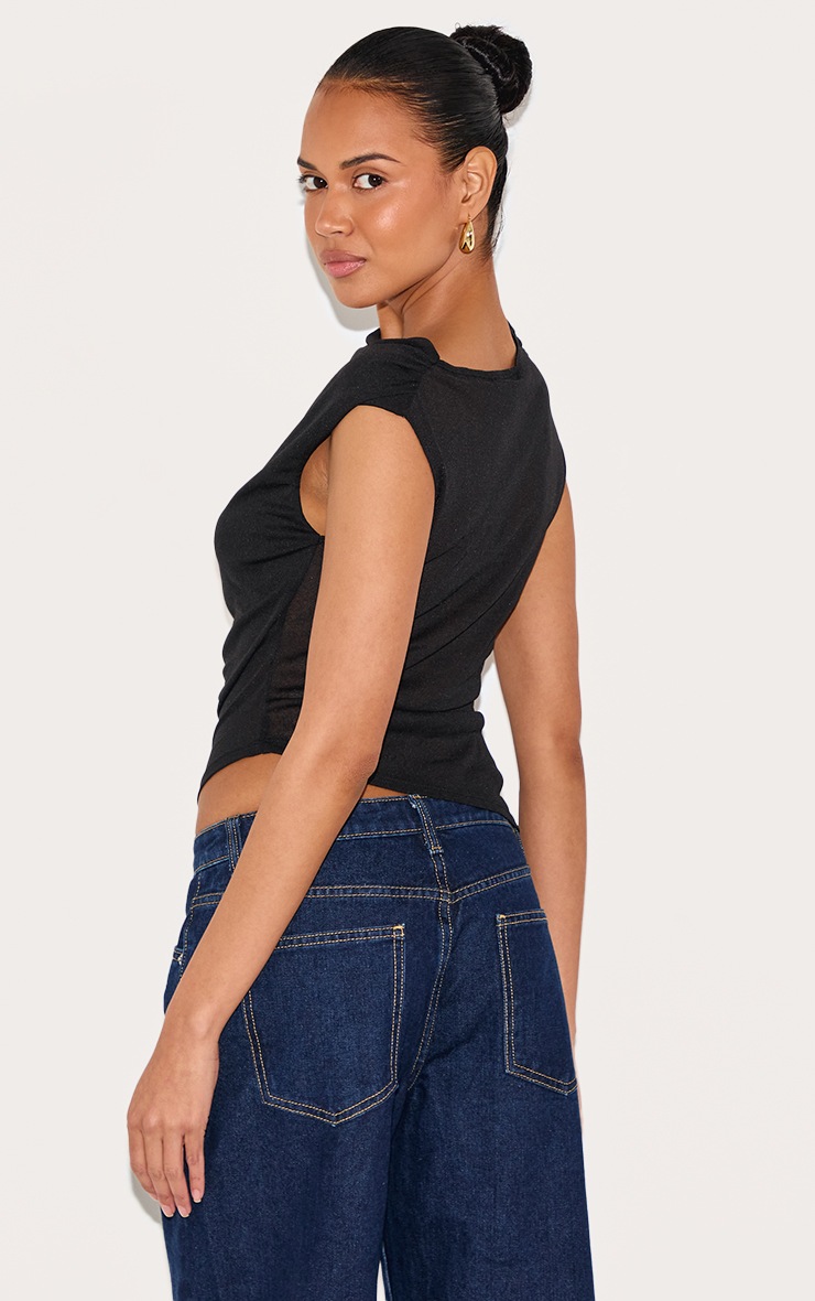 Black Burnout Mesh Asymmetric Hem Long Top | Tops | PrettyLittleThing USA