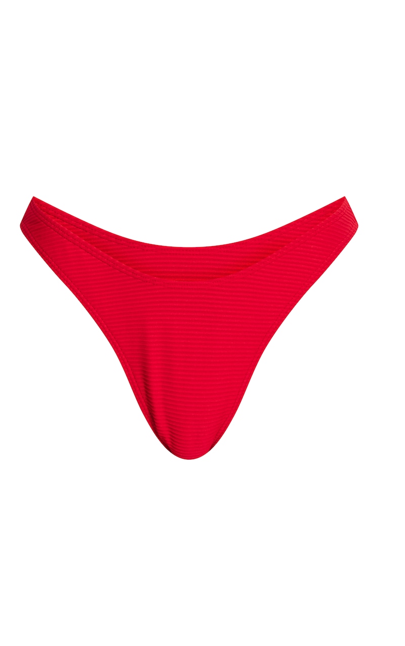 Red Ribbed Tanga Bikini Bottoms | Swimwear | PLT