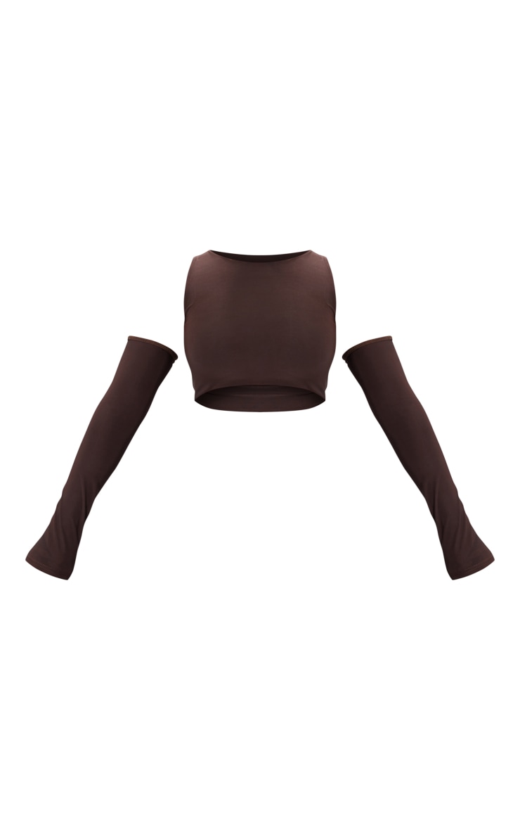 Shape Chocolate Brown Slinky Bardot Crop Top Prettylittlething Usa