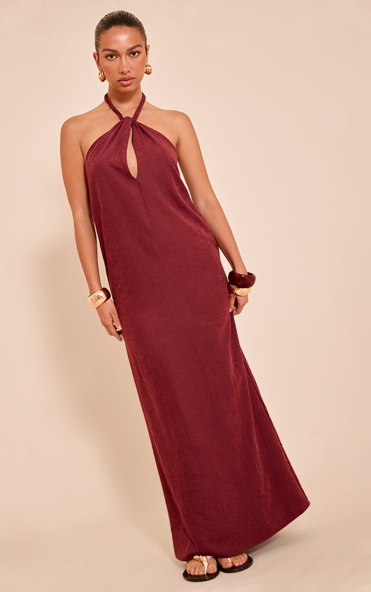 Rust Textured Rope Halterneck Maxi Dress | Dresses | PLT