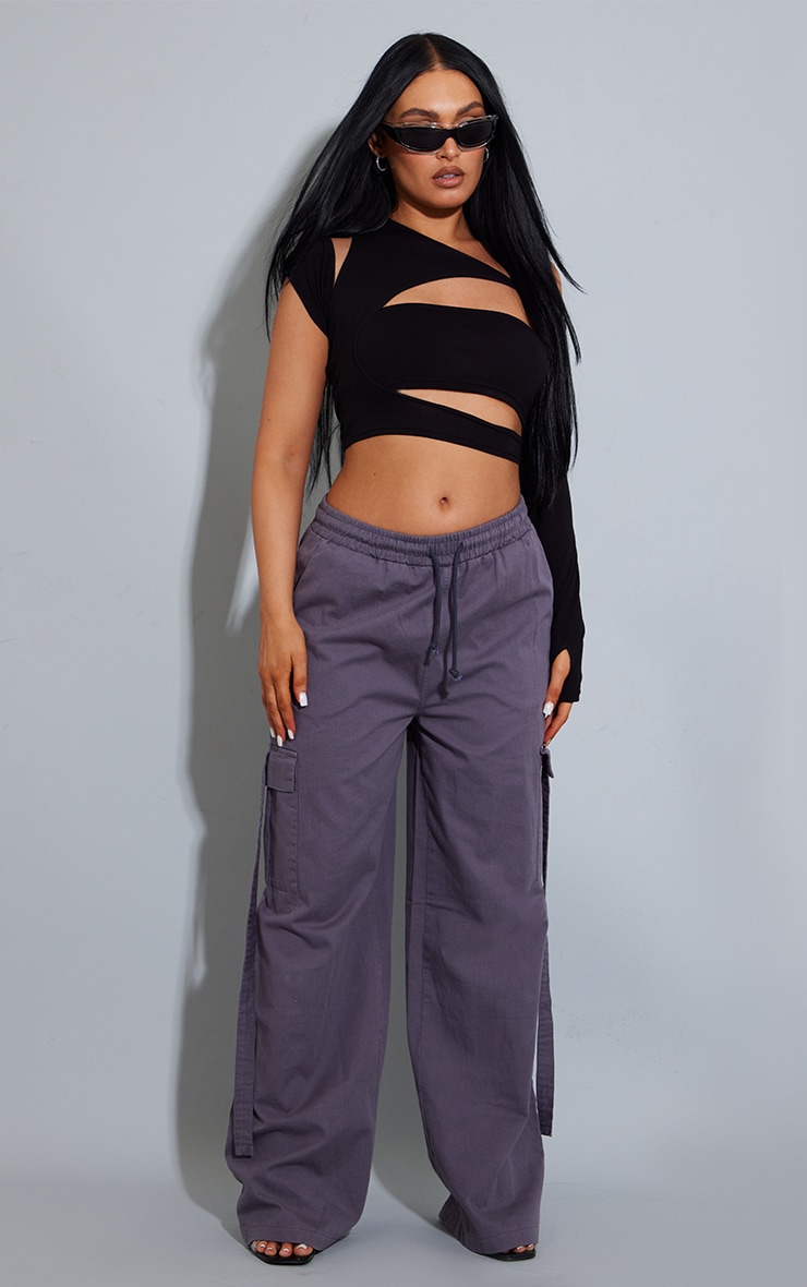 Black Asymmetric Cut Out Crop Top | PrettyLittleThing QA