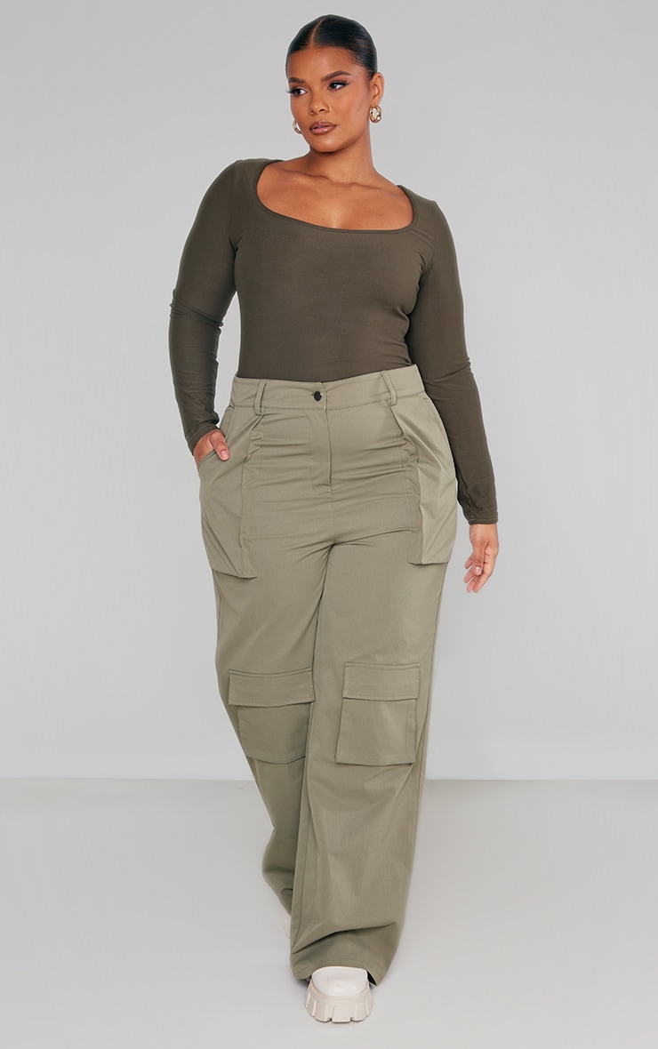 Plus Top Manches Longues Doux Kaki À Col Arrondi | Plus | PLT FR