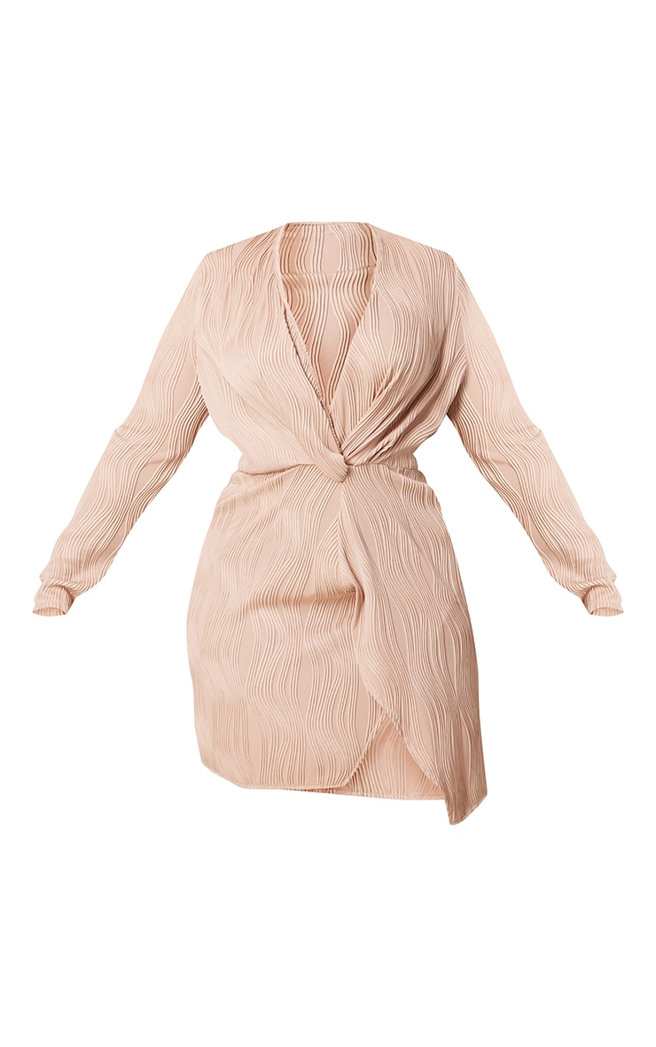Plus Stone Plisse Wrap Front Dress | Plus Size | PrettyLittleThing USA
