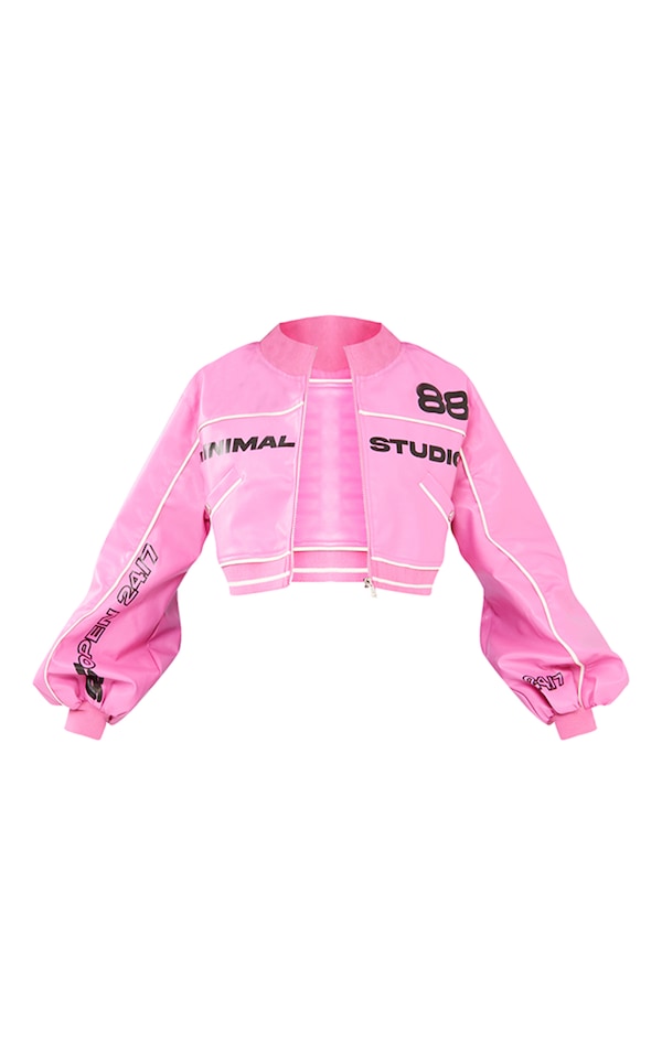 Petite Pink Super Cropped PU Racer Jacket | Petite | PLT