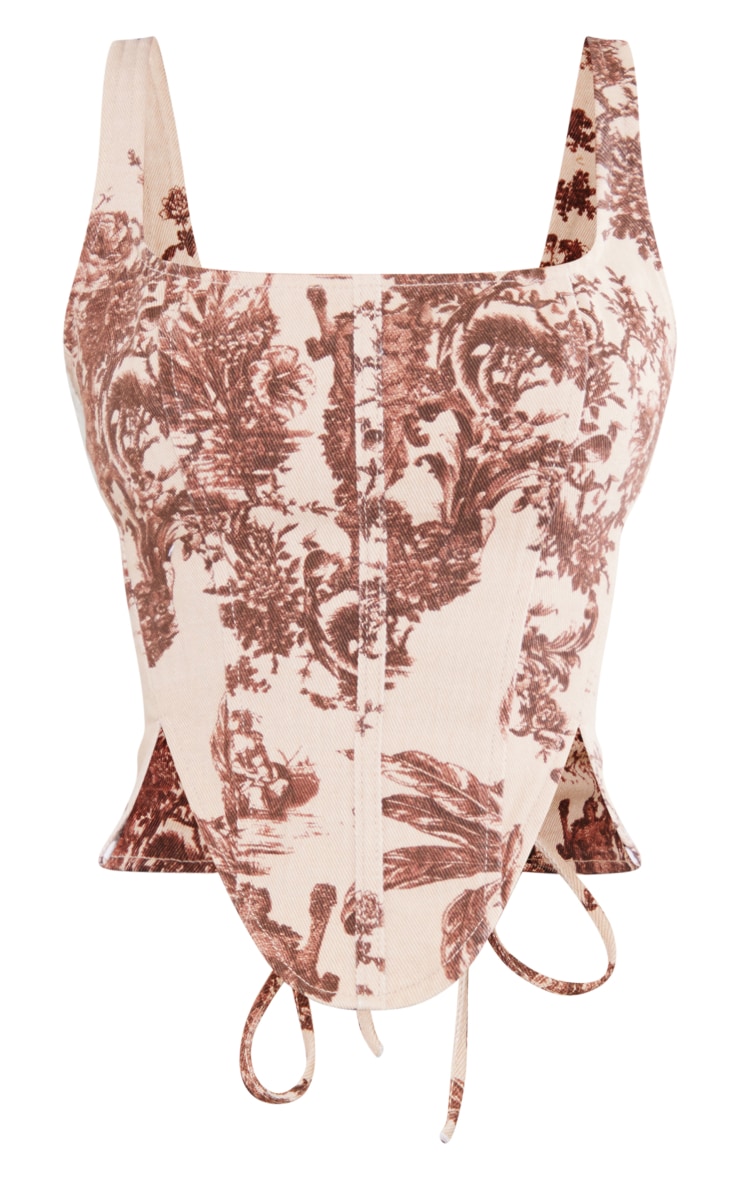 Brown Renaissance Inspired Dip Denim Corset Top | PrettyLittleThing USA