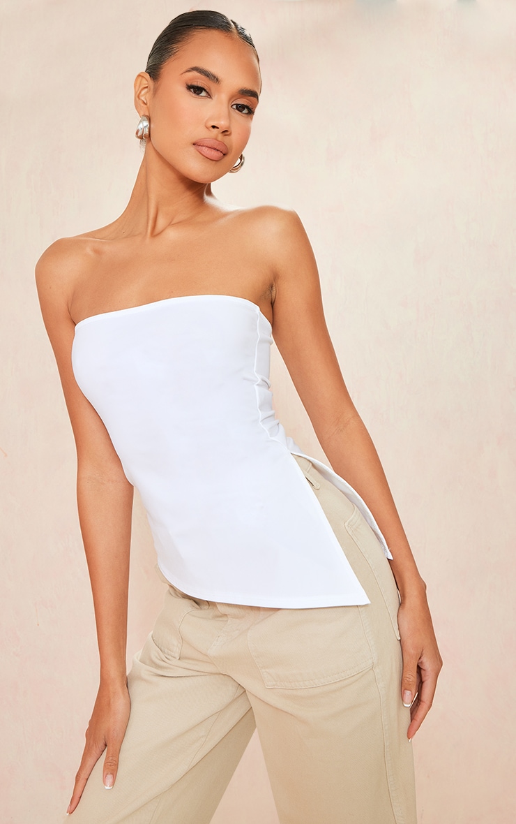 White Contour Bandeau Asymmetric Longline Top | Tops ...