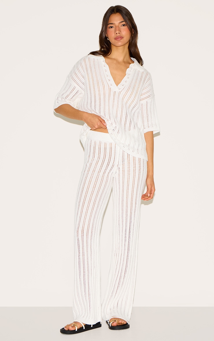 Cream Crochet Rugby Knit Top | Knitwear | PLT