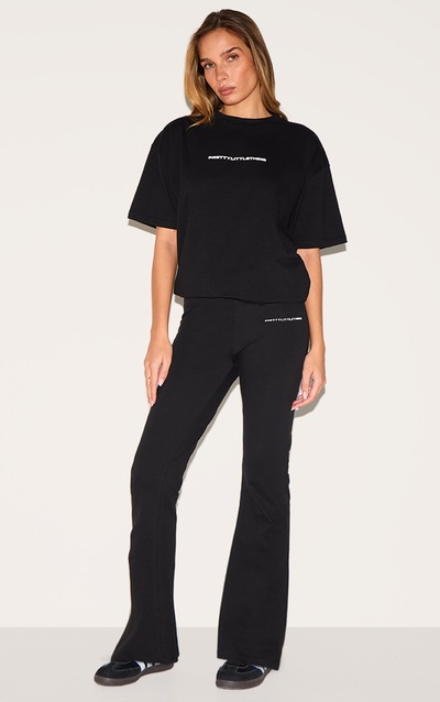PRETTYLITTLETHING Black Print Oversize T Shirt | Co-ords | PrettyLittleThing