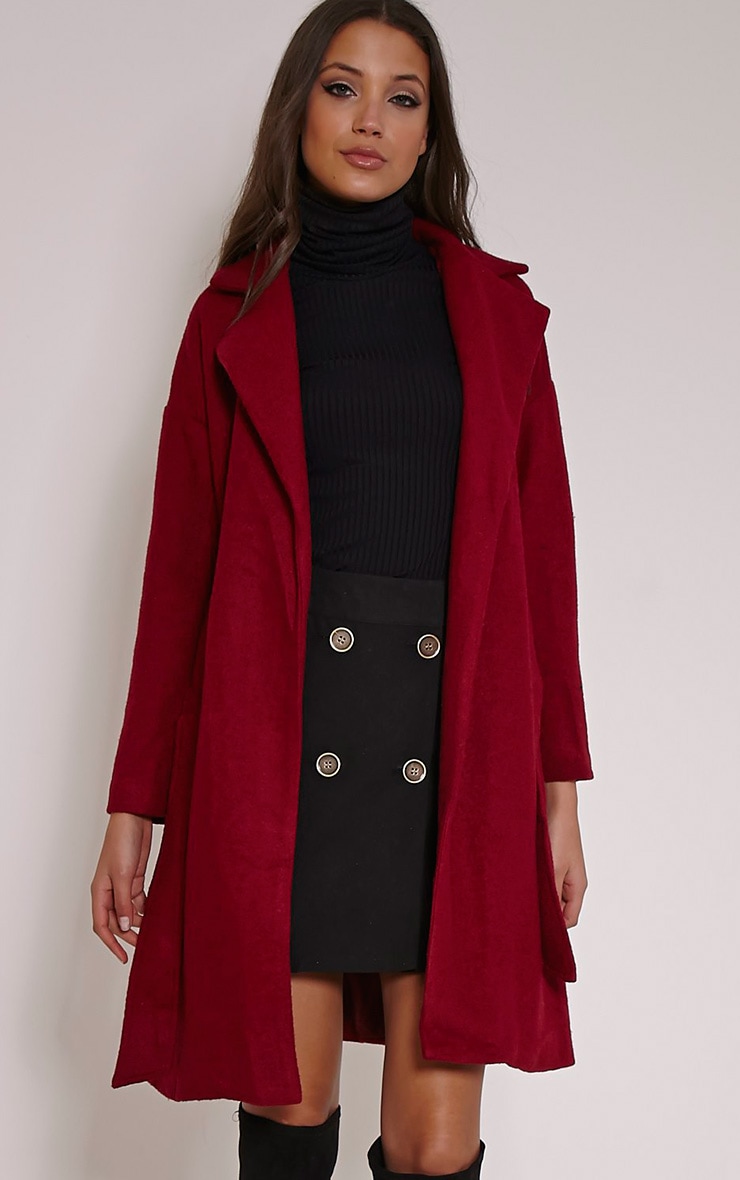 Evangeline Burgundy Wool Trench Coat | PrettyLittleThing IE